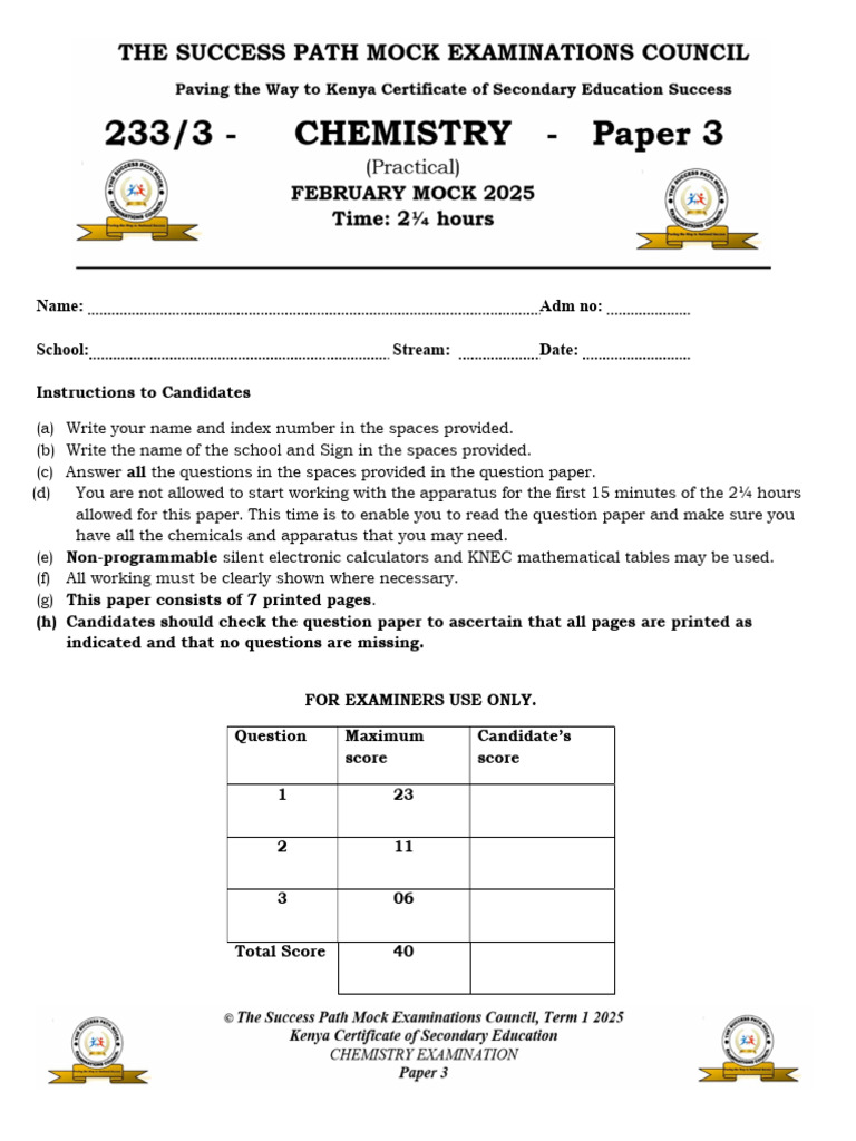 Success Feb 2025 Chem PP3 QS | PDF | Titration | Chemistry