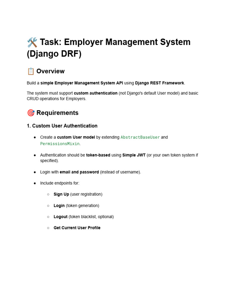 Employer Management System (Django DRF) | PDF | User (Computing) | Software