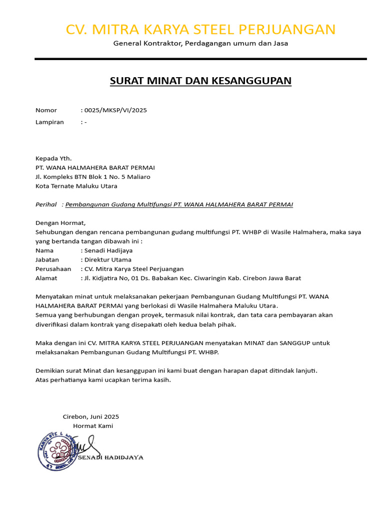 Surat Minat Pembangunan Gudang Multifungsi | PDF