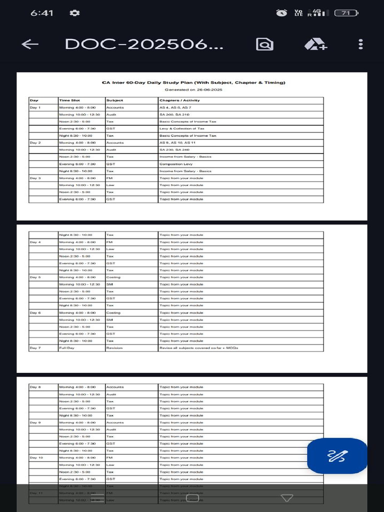 CA Inter Study Plan Original | PDF