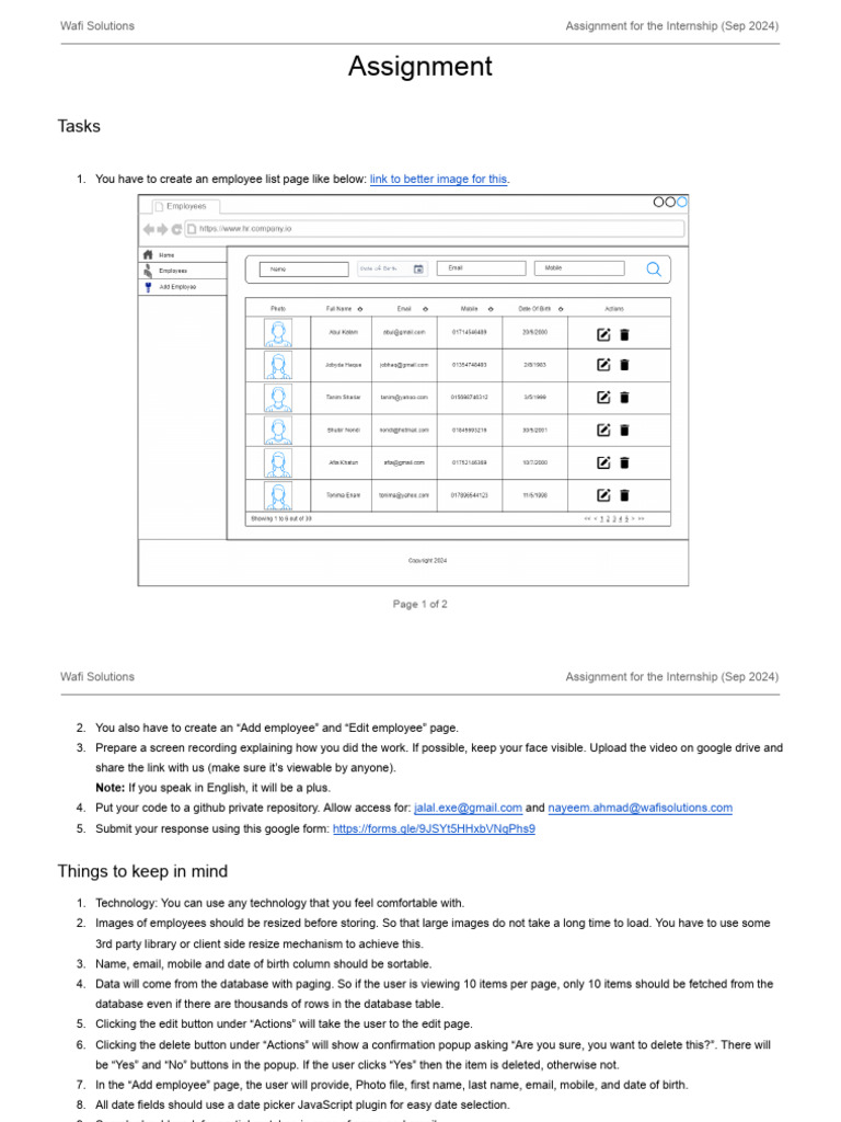 Assignment For The Internship Applicants (Sep 2024) | PDF | Databases | Software