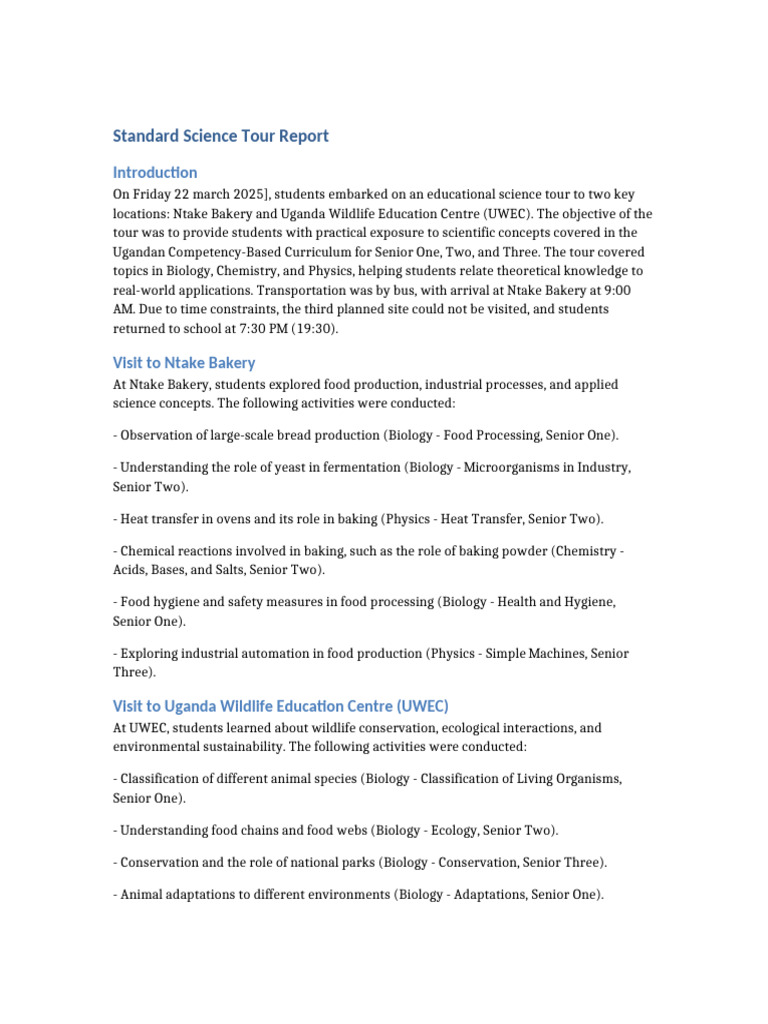 Science Tour Report: Ntake & UWEC | PDF | Chemistry | Ecology