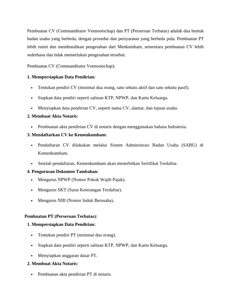 Pembuatan CV Dan PT | PDF