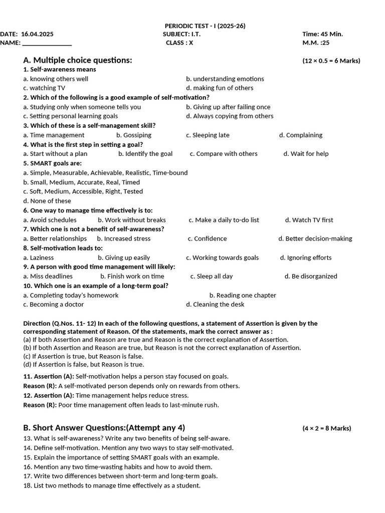 Class 10th IT UT2 2025-26 | PDF | Reason | Cognitive Science