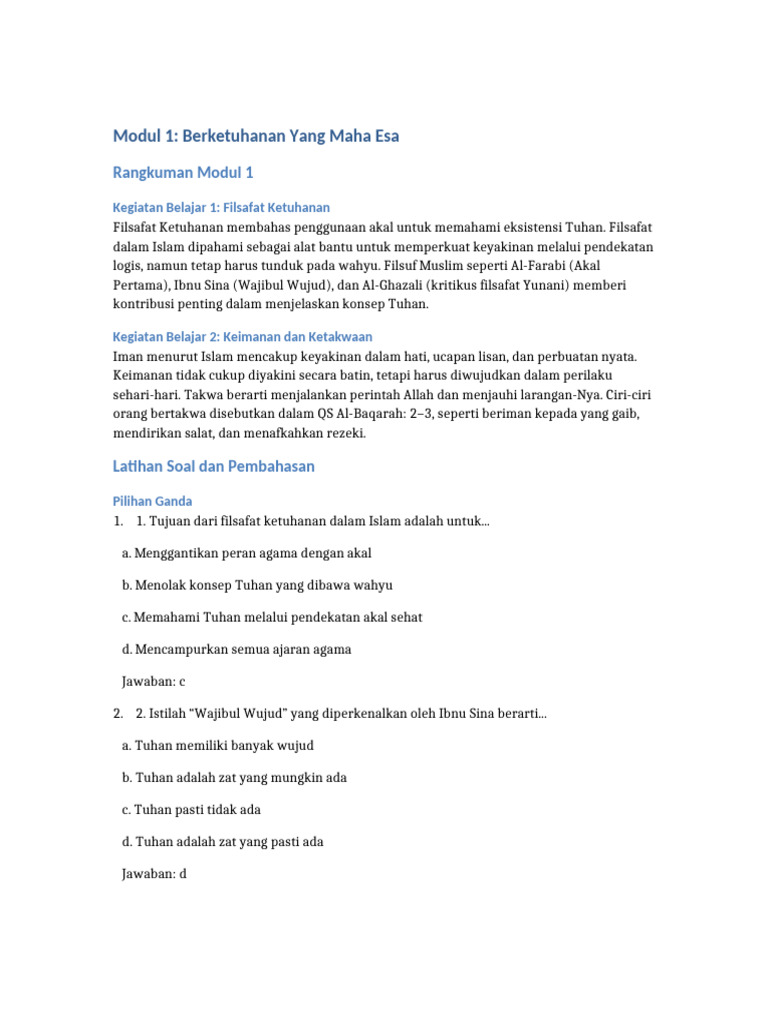 Latihan Modul 1 PAI Lengkap | PDF