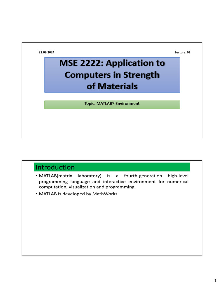 Lec 01 | PDF | Matlab | Matrix (Mathematics)