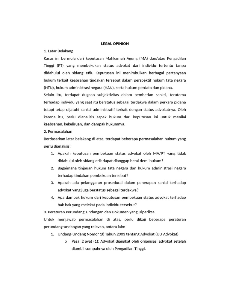 Pembekuan Status Advokat Tanpa Etik | PDF