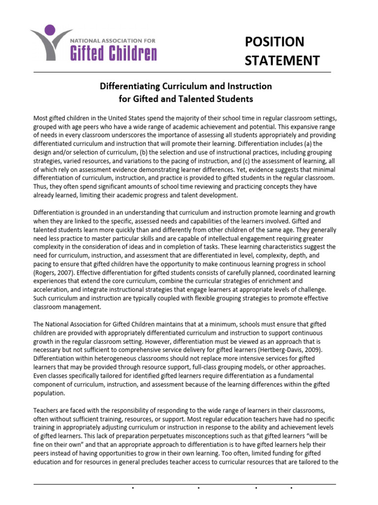 Differentiation For Gifted | PDF | Gifted Education | Curriculum