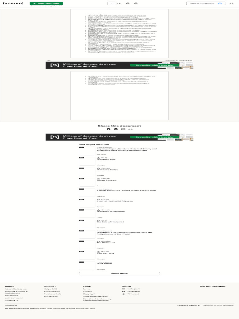 Characters Sa The Hinilawod PDF Traditional Stories Philippines | PDF | Scribd | Mythology