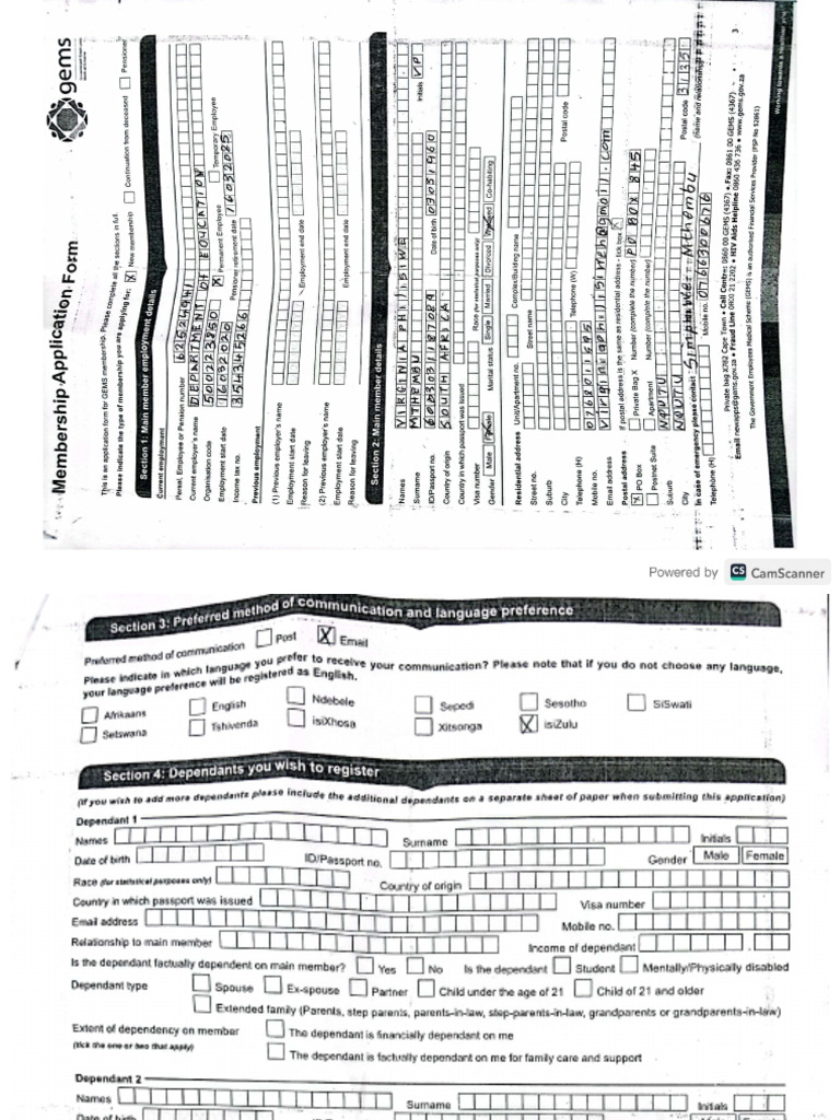 Mrs Mthembu GEMS Form | PDF