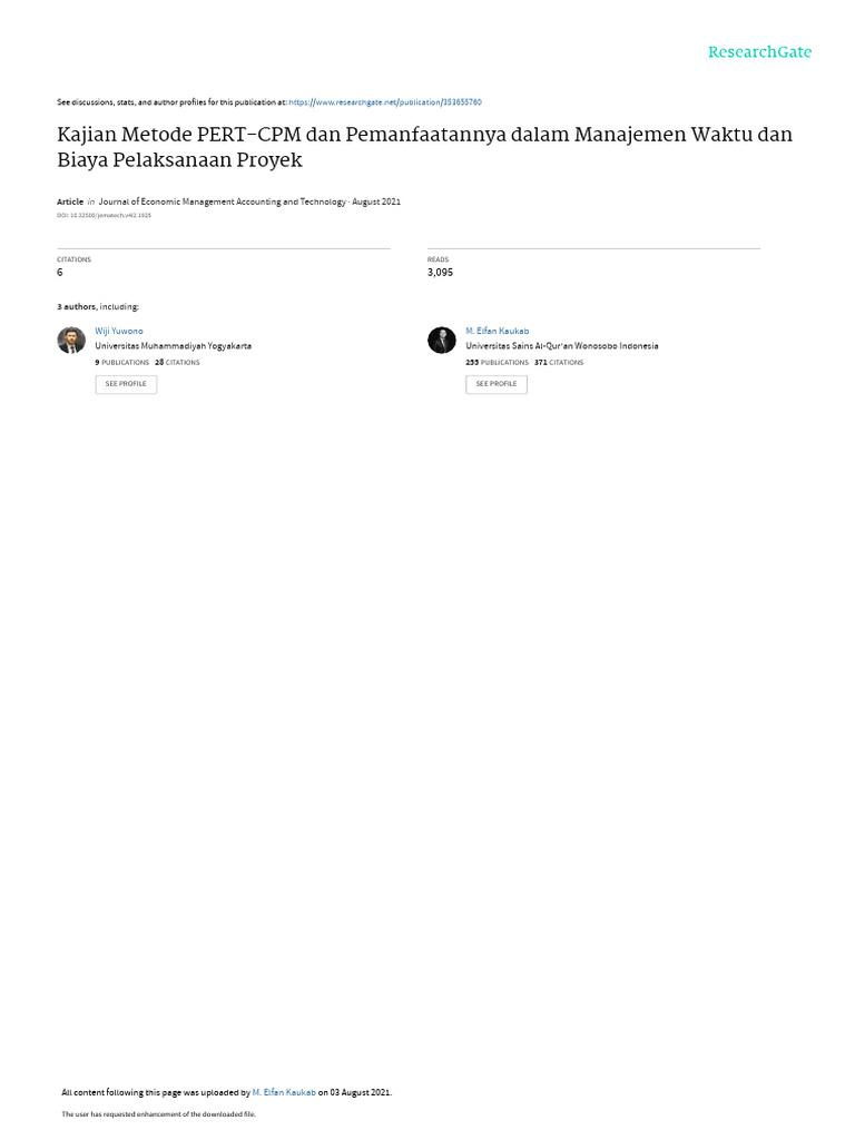 Kajian Metode PERT-CPM Dan Pemanfaatannya | PDF