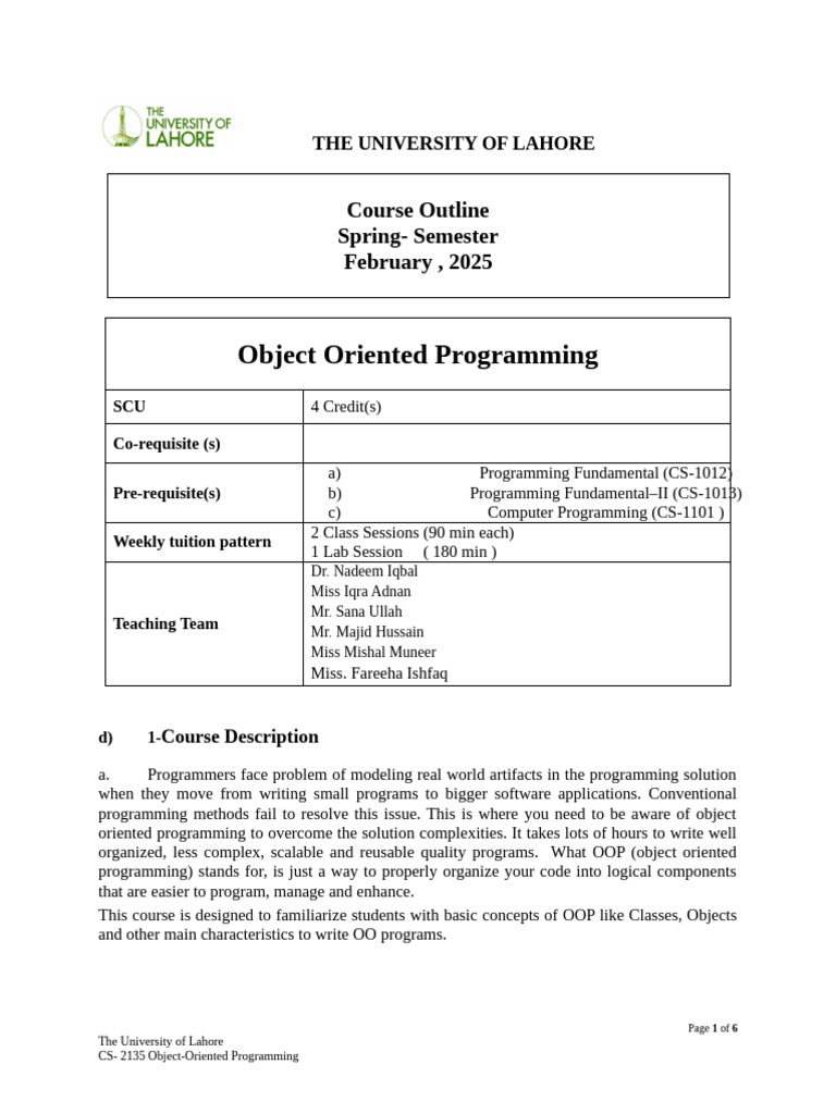 1 Outline Oop C Spring2025 Pdf Method Computer Programming Inheritance Object Oriented