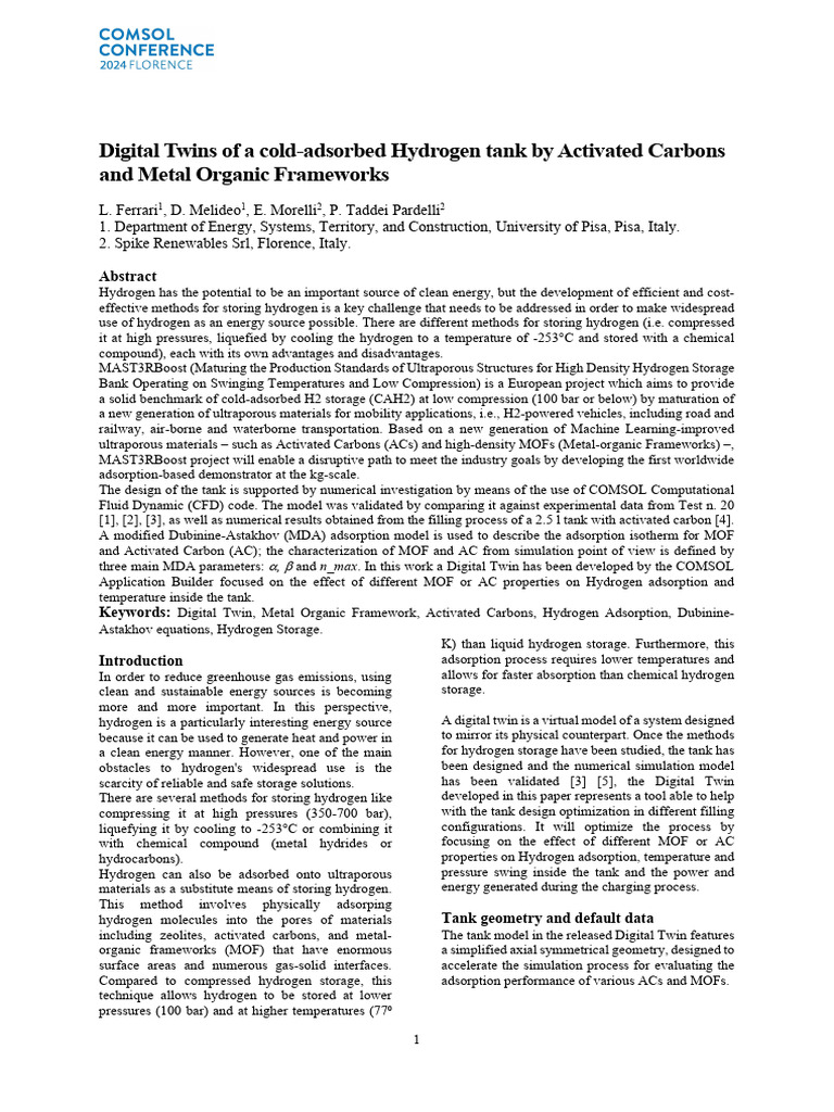 Digital Twins of A Cold Adsorbed Hydrogen Tank by Activated Carbons and ...