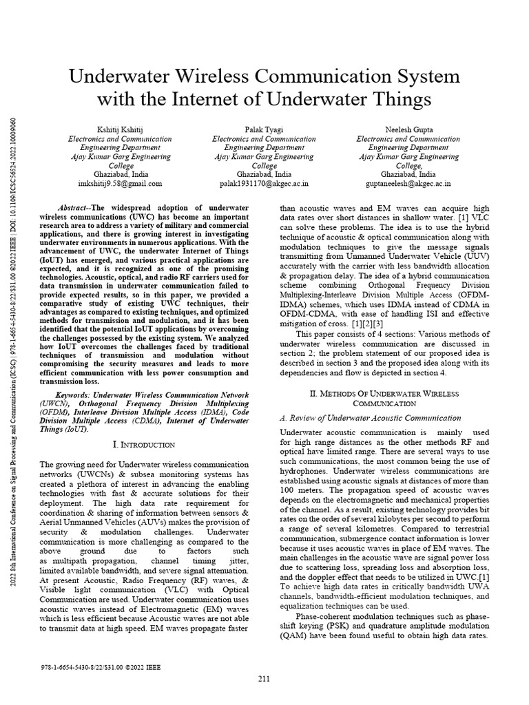 Underwater Wireless Communication Techniques | PDF | Modulation ...
