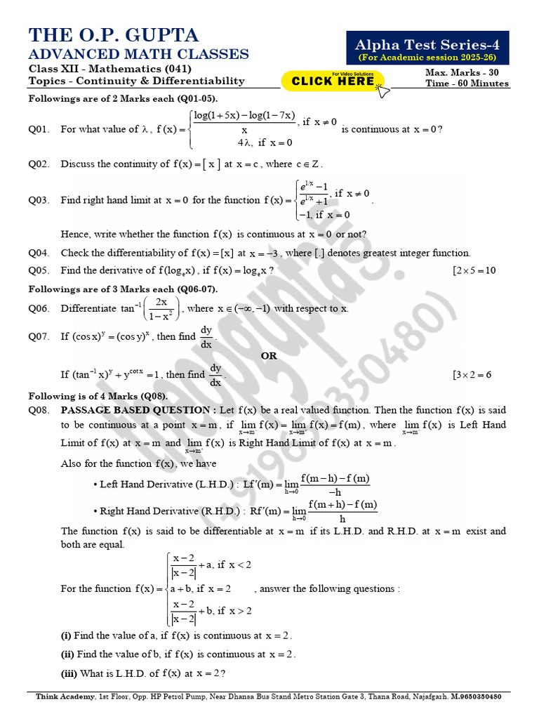 ATS 4 Continuity & Differentiability | PDF | Mathematics