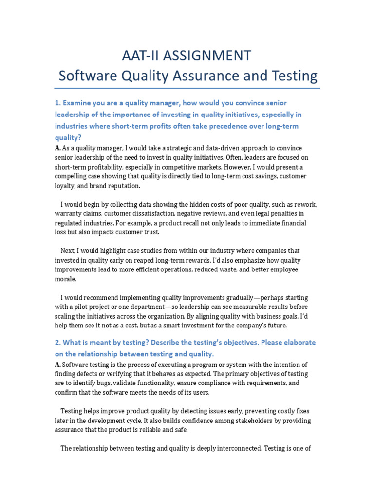 Quality Assurance in Software Testing | PDF | Software Testing | Usability