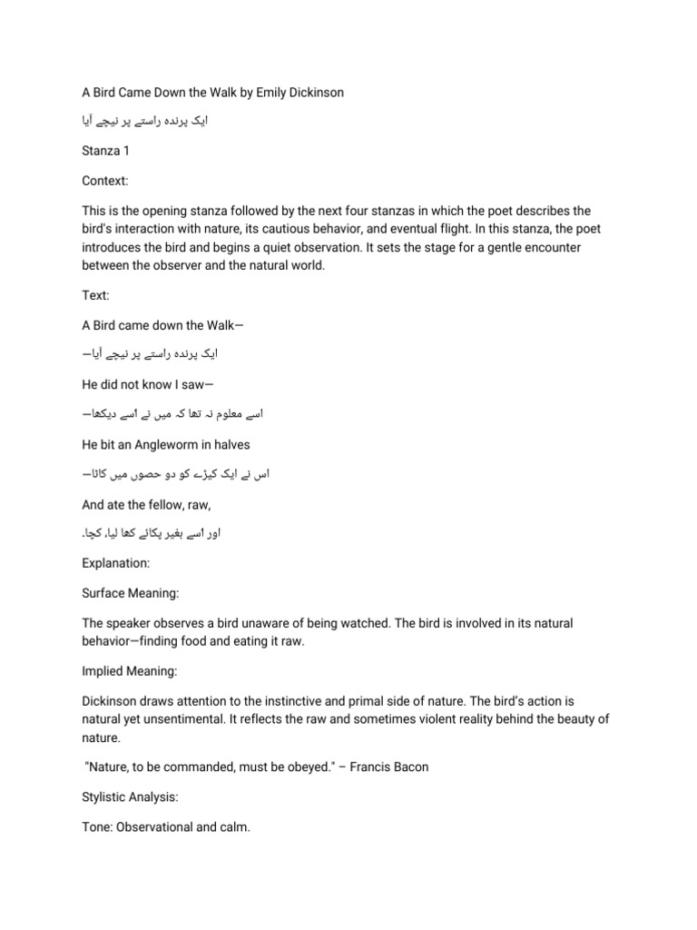 A Bird Came Down The Walk | PDF | Poetry | Metaphor