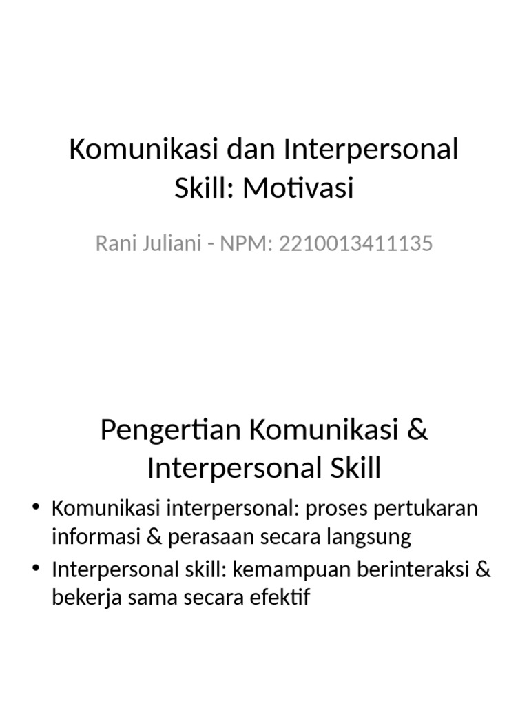 Komunikasi Interpersonal Motivasi RaniJuliani | PDF