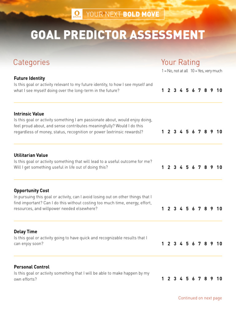 Goal Predictor Assessment | PDF | Goal | Behavior Modification