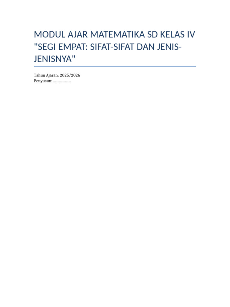 Sifat dan Jenis Segi Empat Kelas IV | PDF