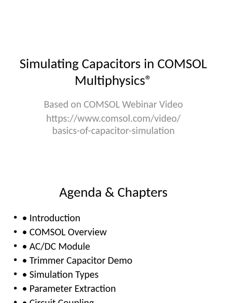 Capacitor Simulation COMSOL Presentation | PDF