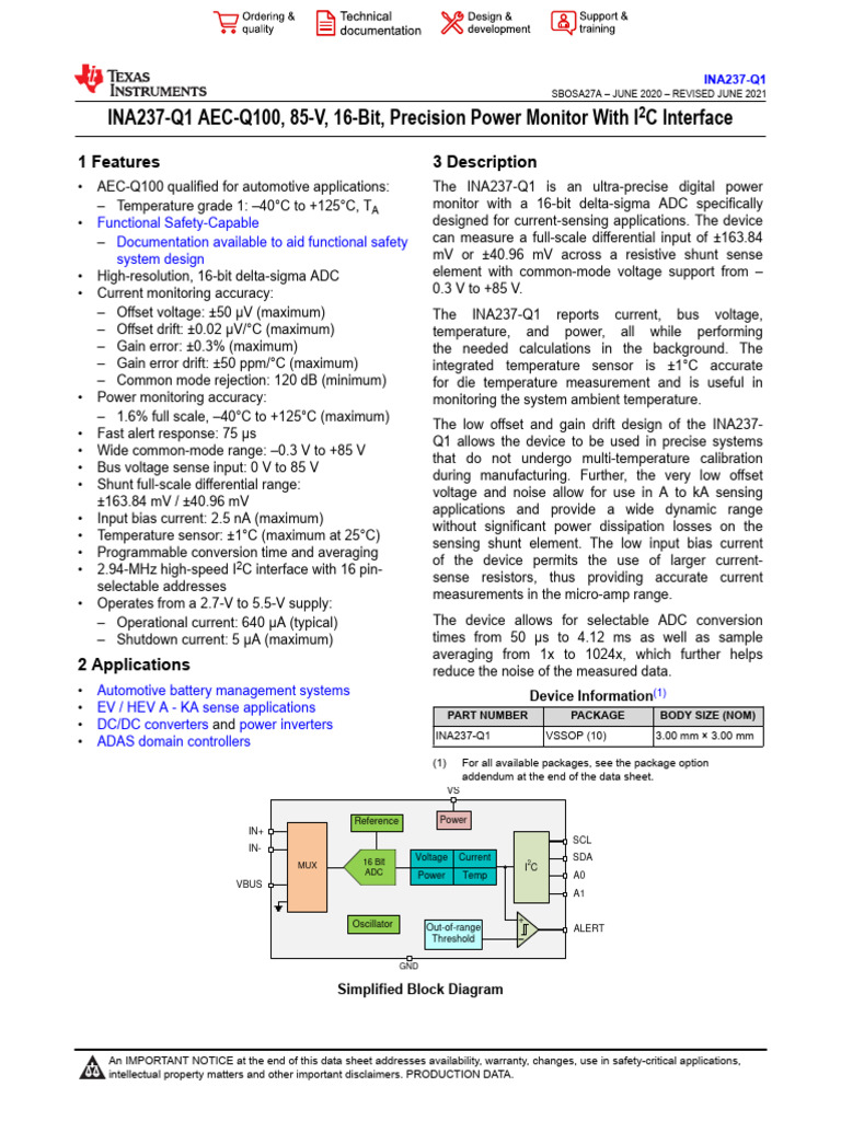 Ina237 q1 | PDF | Electrostatic Discharge | Analog To Digital Converter