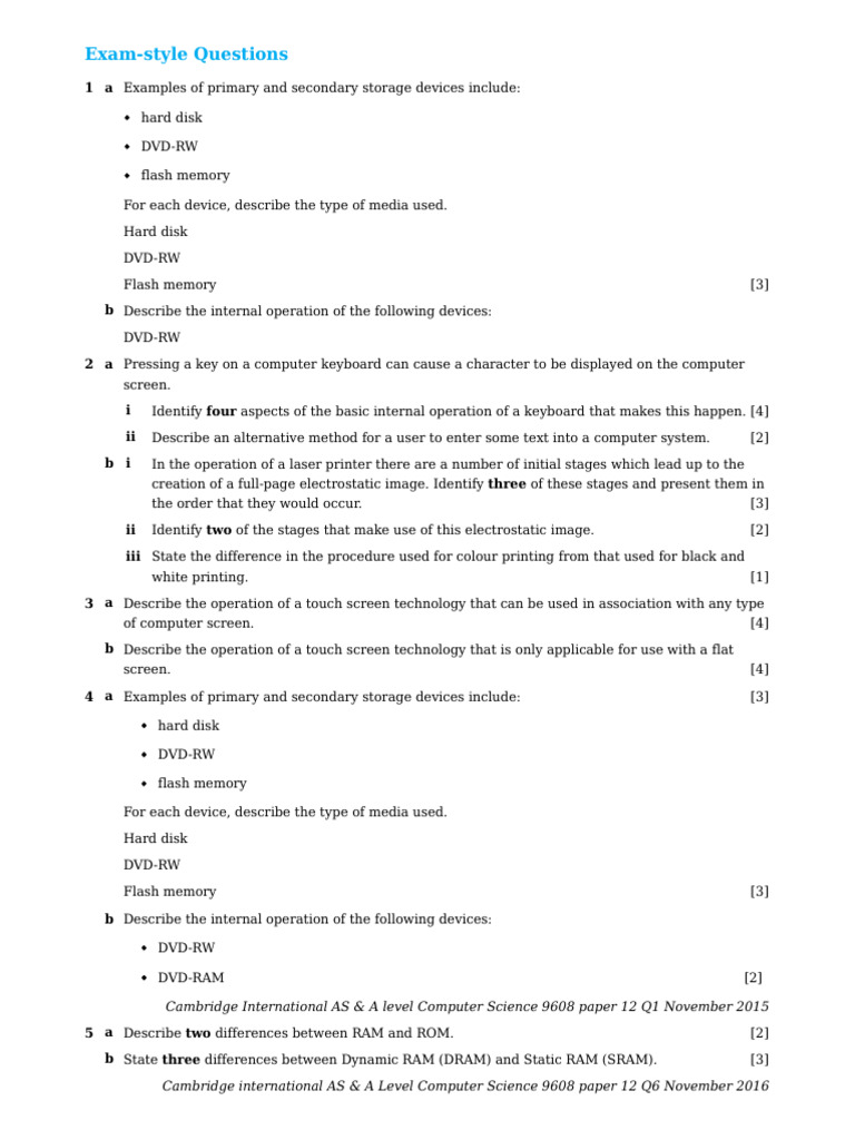 C5 - Processor Fundamentals Exam Style Questions | PDF | Central Processing Unit | Computer ...