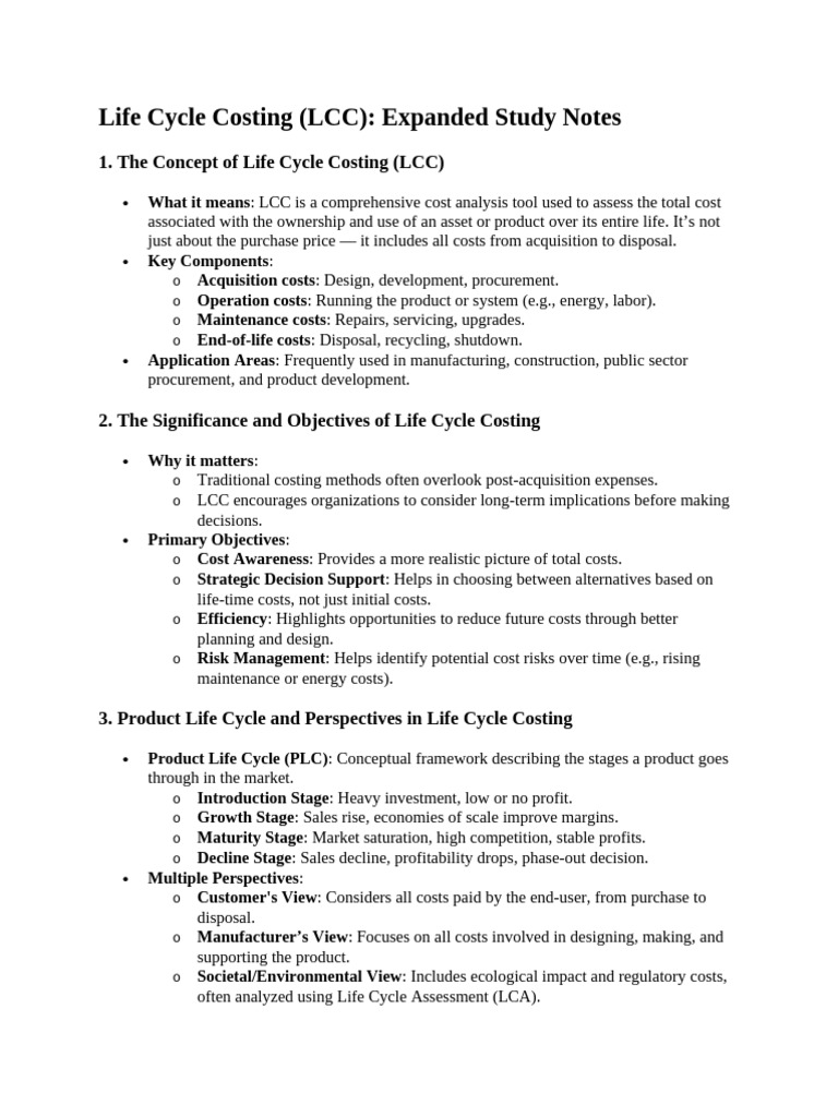 Life Cycle Costing: Key Concepts & Benefits | PDF | Life Cycle ...