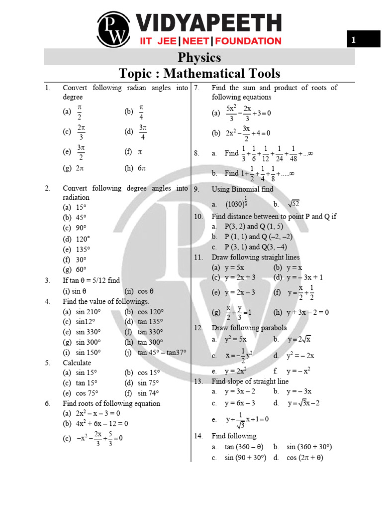 Mathematical Tools - Practice Sheet | PDF | Elementary Geometry