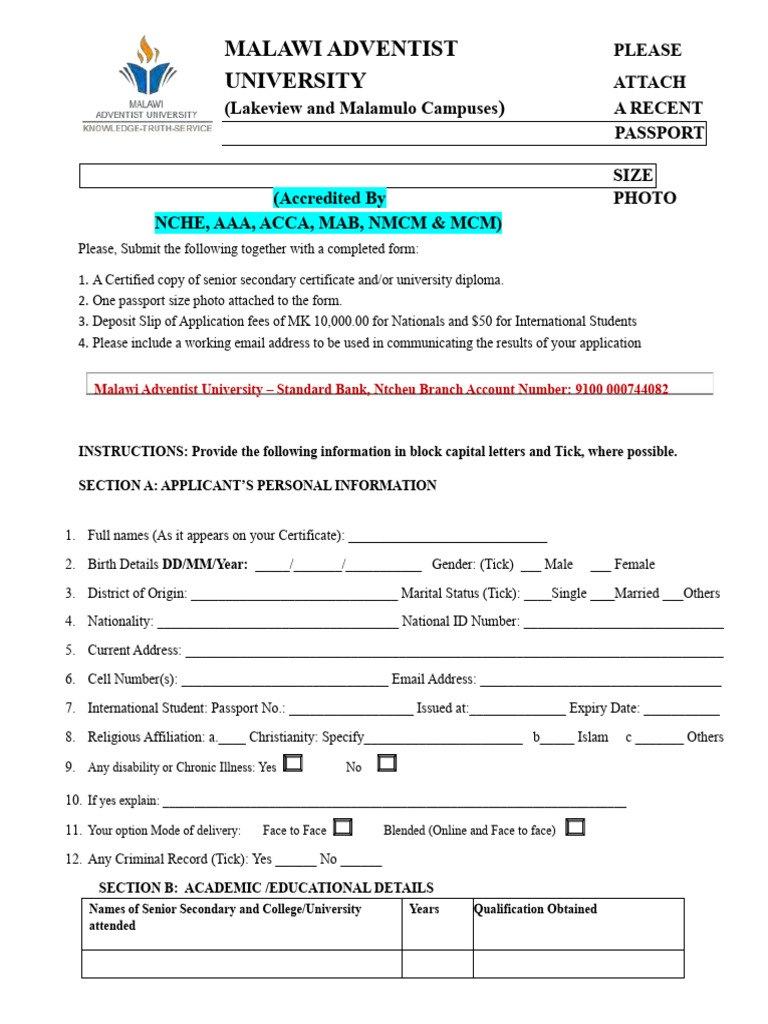 MAU Application Form 2025 | PDF | Bachelor's Degree | Diploma