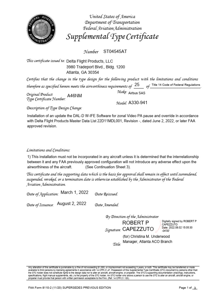 STC St04545at A330 941 Ife Software | PDF | Federal Aviation ...