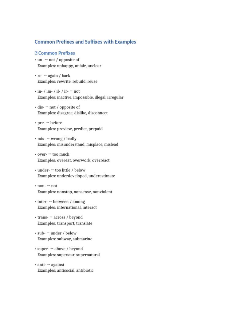 Prefixes and Suffixes Chart-1 | PDF | Syntax | Morphology