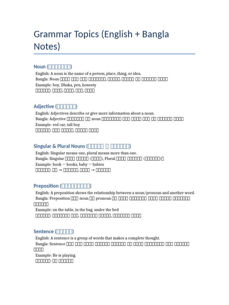 Grammar Notes Bilingual | PDF