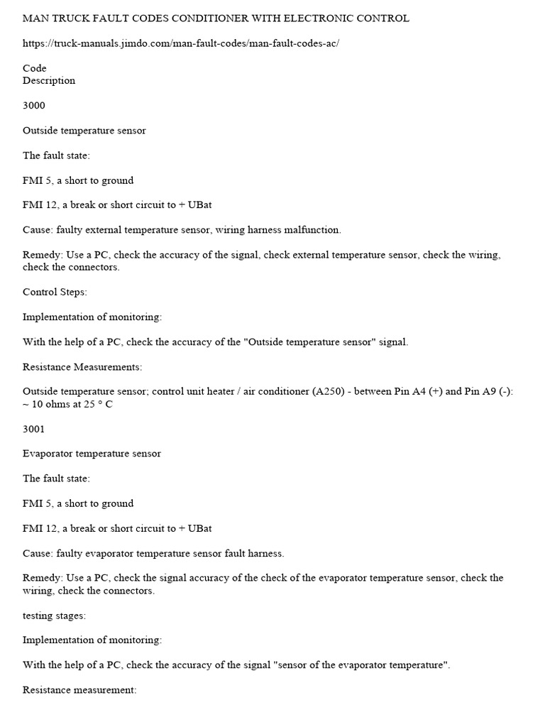 Man Truck Fault Codes Conditioner With Electronic Control | PDF | Fuse (Electrical) | Air ...
