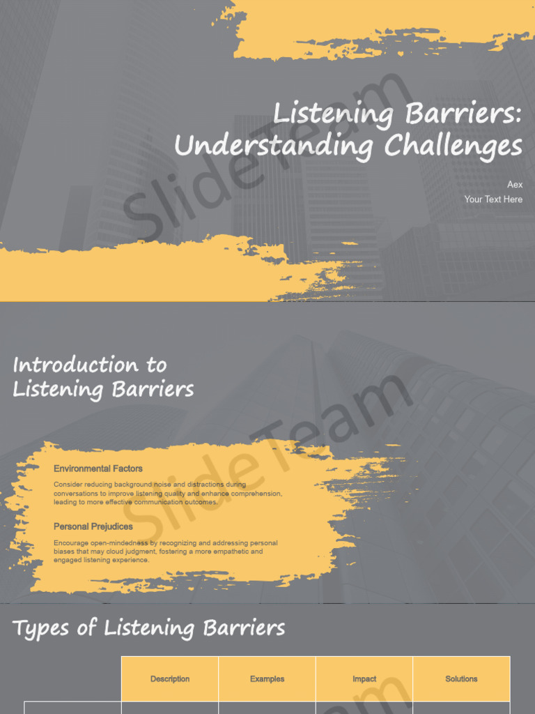Listening Barriers: Understanding Challenges: Aex Your Text Here | PDF ...