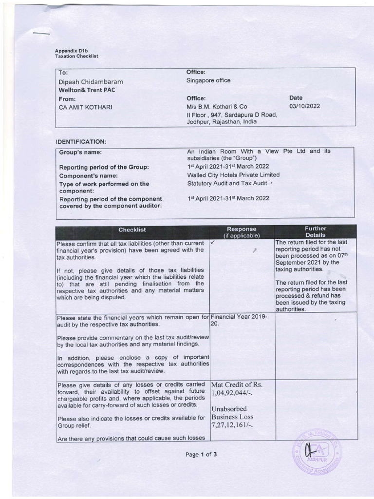 Appendix D1b - Taxation Checklist - SGP | PDF | Economies | Money