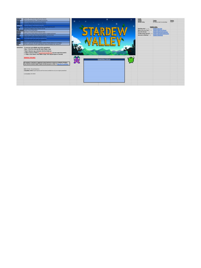 Stardew Valley Completionist Checklist (Vanilla) | PDF