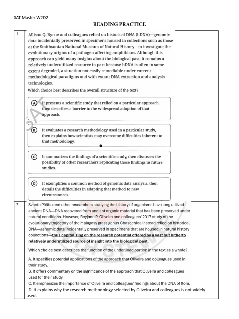 SAT W2D2 - Main Idea and Literature | PDF | Sense And Sensibility