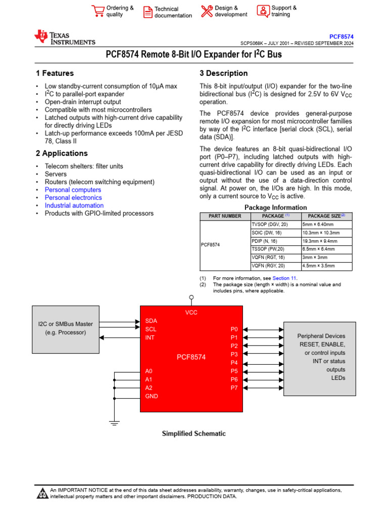 PCF 8574 | PDF | Electrostatic Discharge | Input/Output