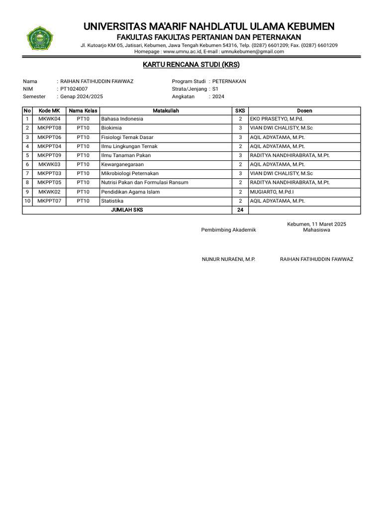 Cetak Kartu Rencana Studi - Portal Akademik | PDF
