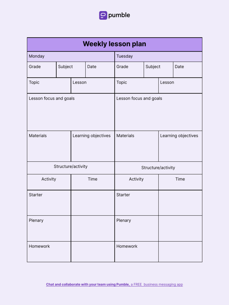 Weekly Lesson Plan Template | PDF | Lesson Plan