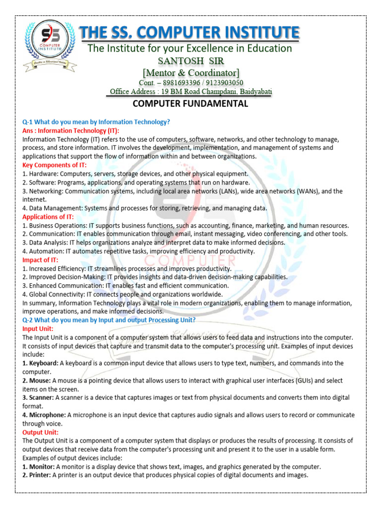 Ch-1 Computer Fundamental | PDF | Computer Data Storage | Input/Output