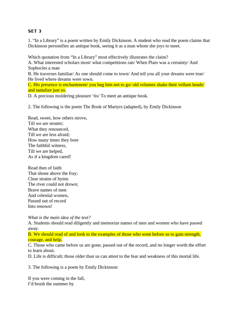 Emily Dickinson Poem Analysis and Insights | PDF