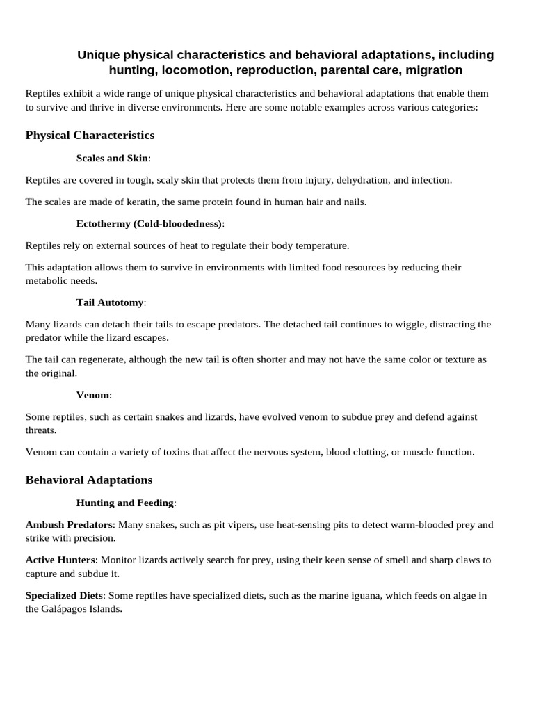 4 Unique Physical Characteristics and Behavioral Adaptations, Including ...
