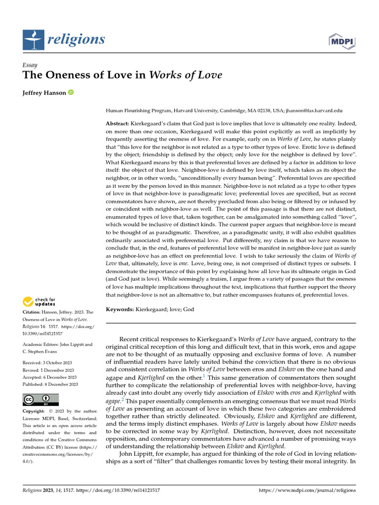 Oneness of Love in Kierkegaard's Work | PDF | Love | Søren Kierkegaard