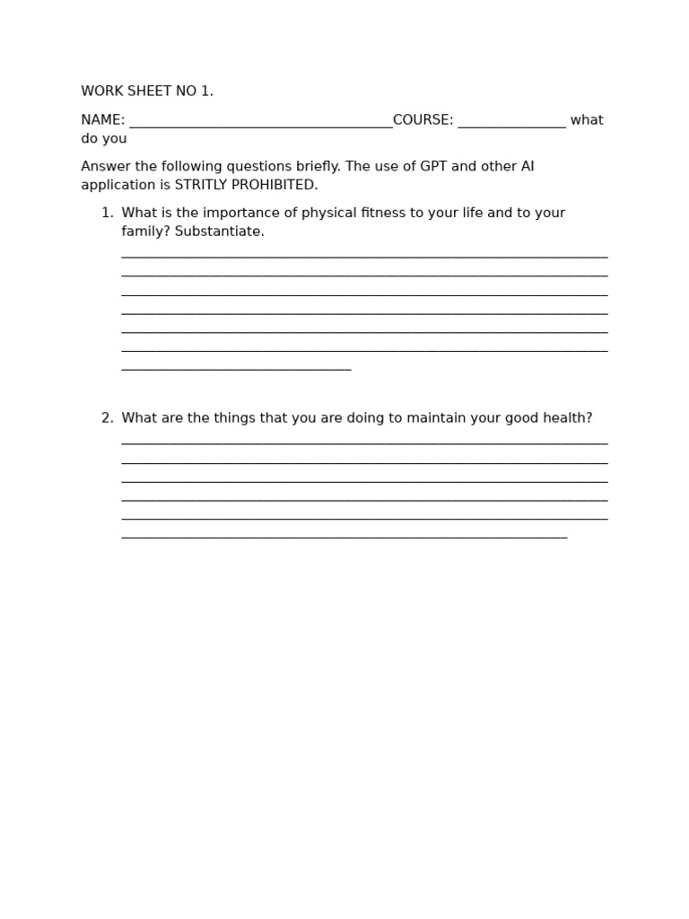 PATHFIT Activity Worksheet 1 | PDF | Lunch | Meal