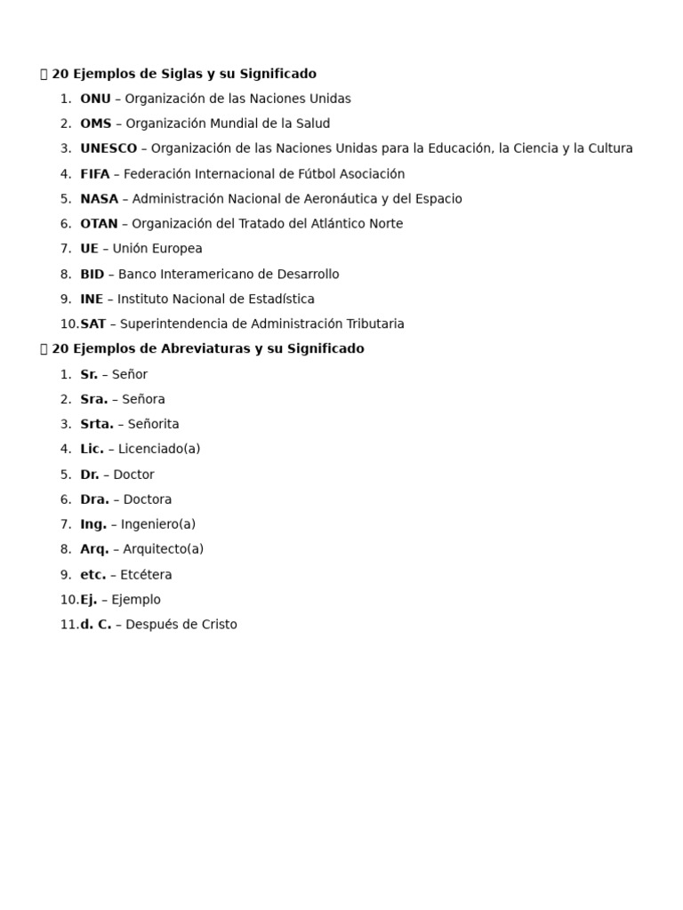 20 Siglas y Abreviaturas Clave | PDF