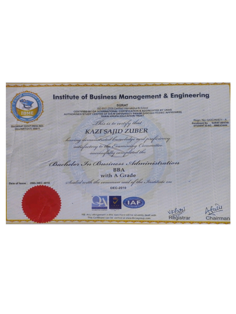 Bba Deegree Certificate | PDF