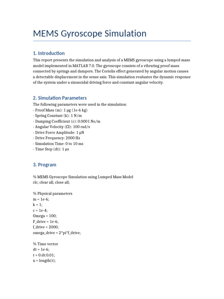 MEMS Gyroscope Simulation Report | PDF | Rotation | Physics