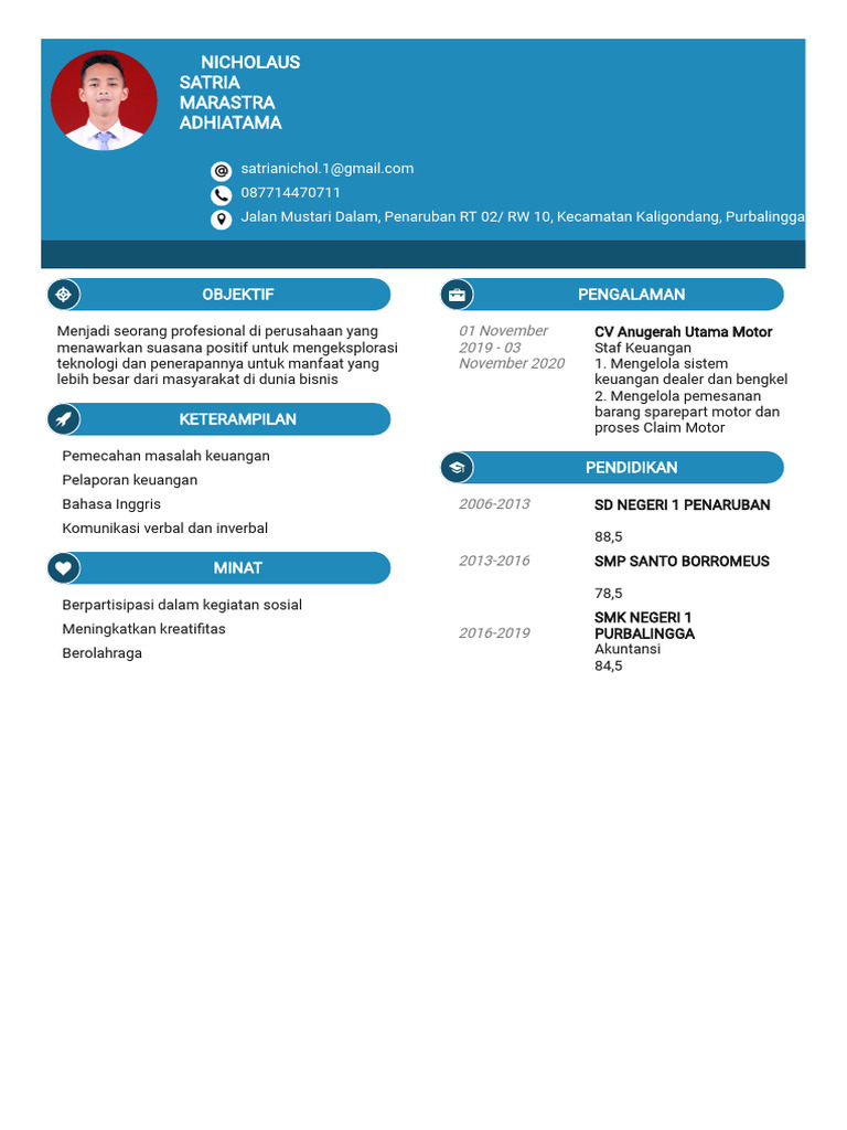 CV Nicholaus Satria Marastra Adhiatama | PDF